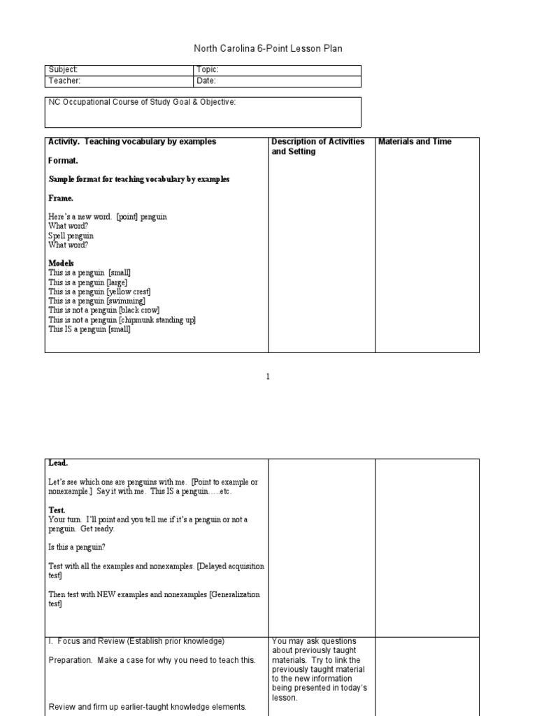 North Carolina 6-Point Lesson Plan | PDF | Educational Assessment ...