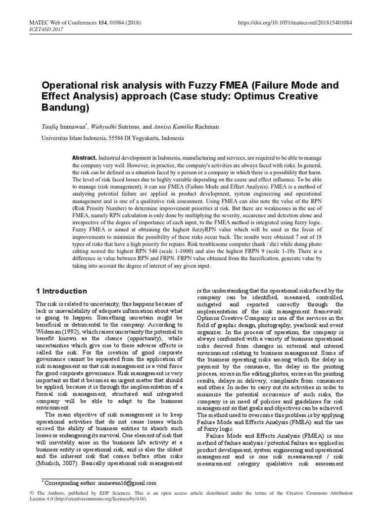 Operational Risk Analysis With Fuzzy FMEA Failure PDF | PDF | Risk Management | Risk
