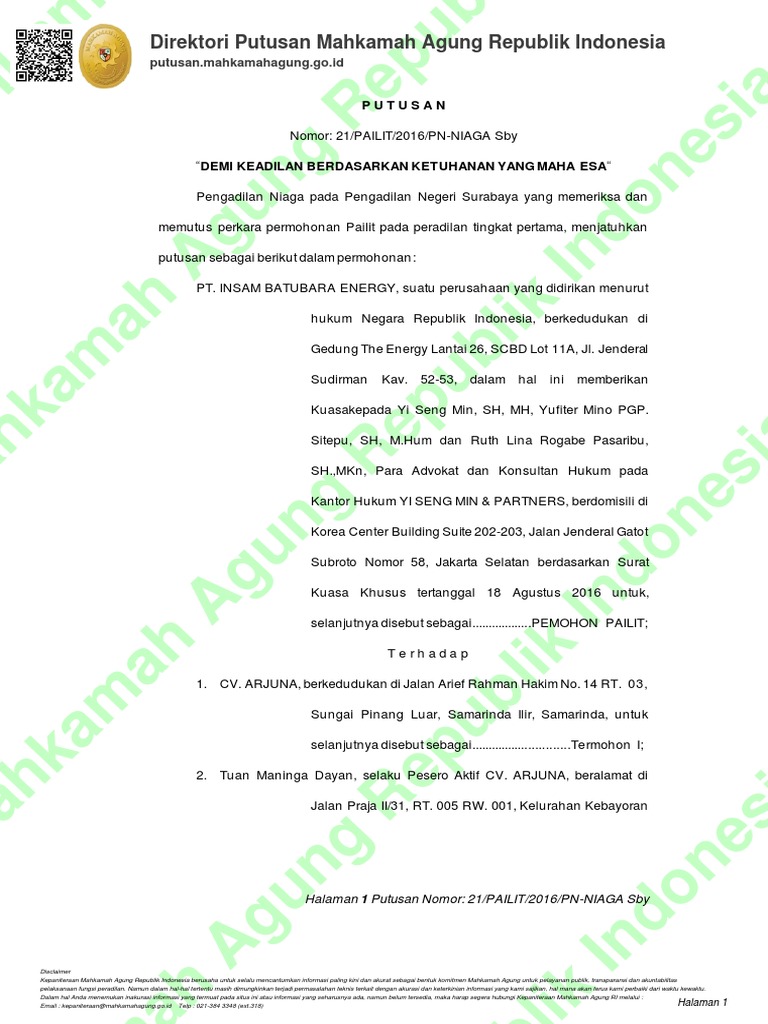 Putusan 21 Pailit 2016 Pn-Niaga Sby 20200313 PDF | PDF