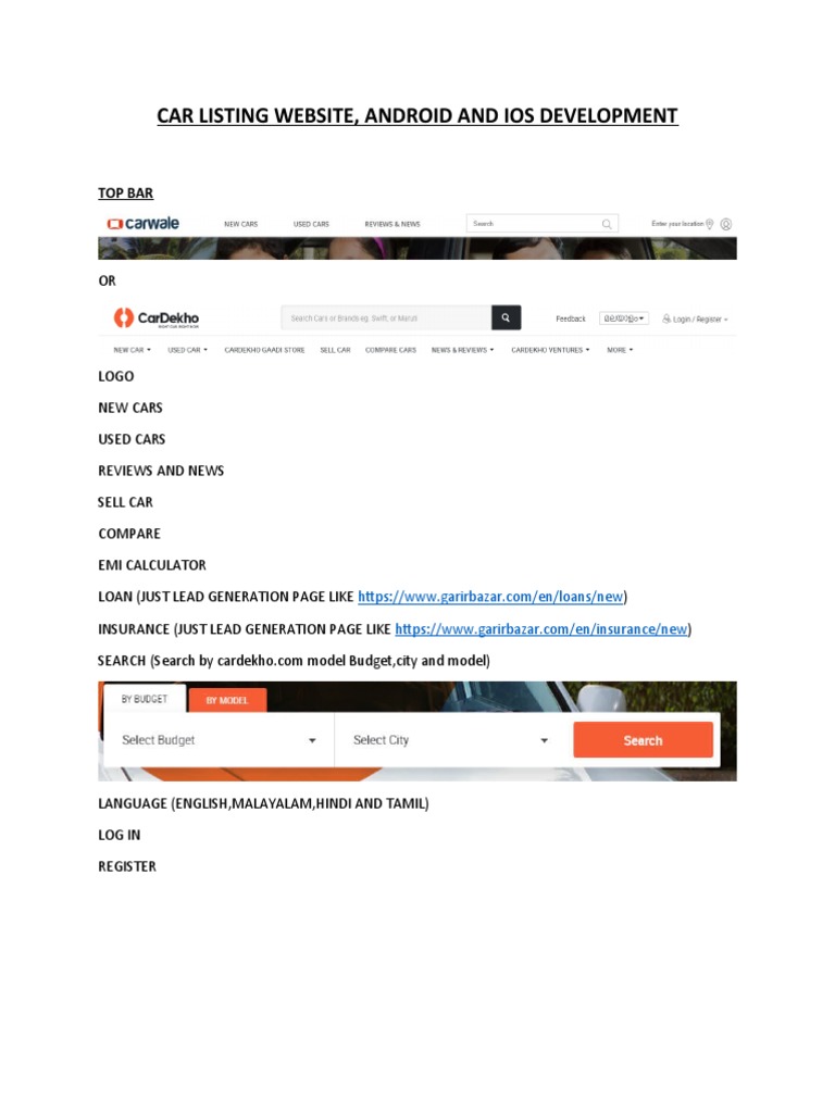 Car Listing App and Website Development | PDF
