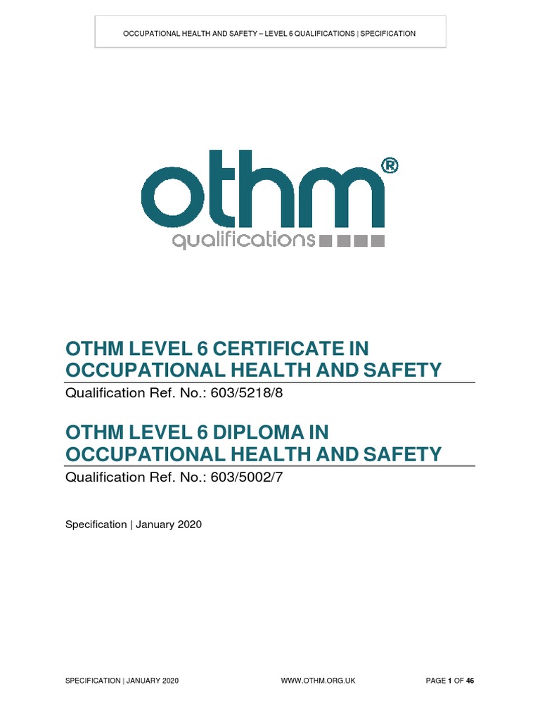 OTHM Level 6 Health and Safety Qualifications | PDF | Occupational ...