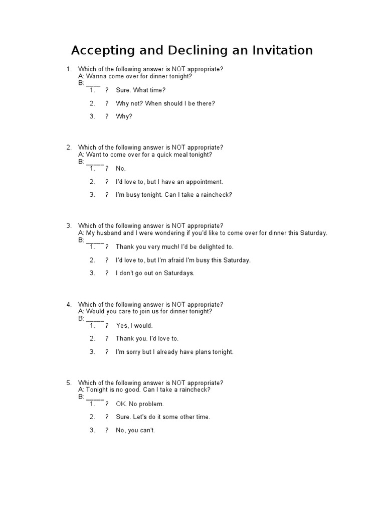 Accepting and Declining An Invitation | PDF