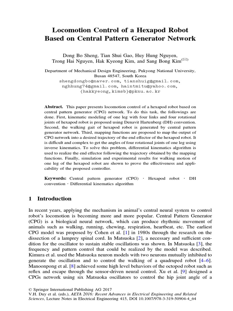 Locomotion Control of A Hexapod Robot Based On Central Pattern Generator Network | PDF ...