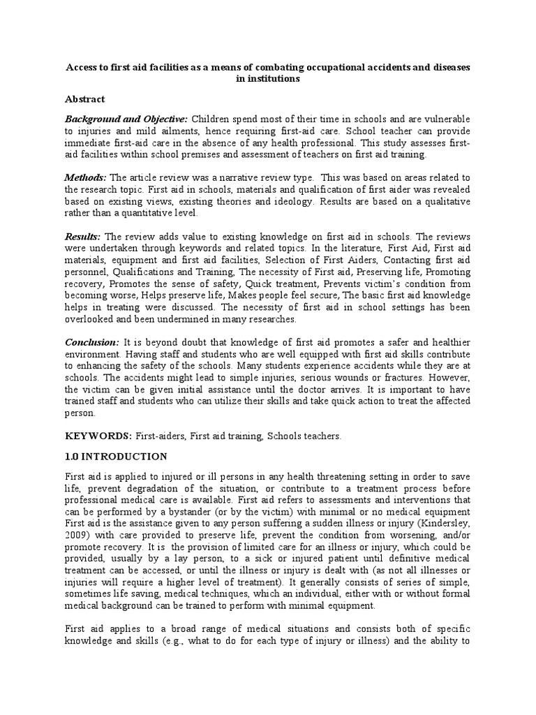 Article On First Aid | PDF | First Aid | Cardiopulmonary Resuscitation