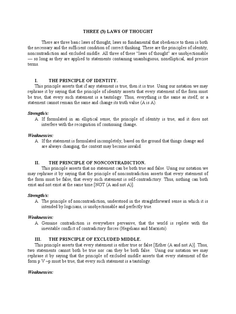 CASTRO - Three Laws of Thought | PDF | Contradiction | Logic