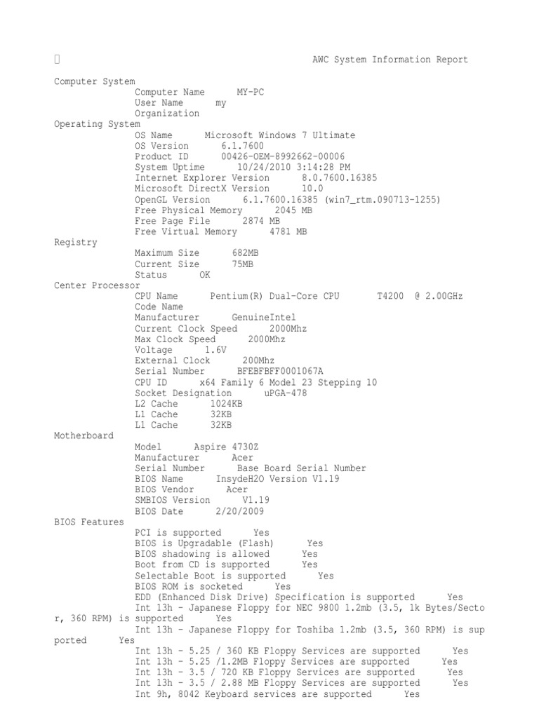 System Information Report | PDF | Bios | Usb