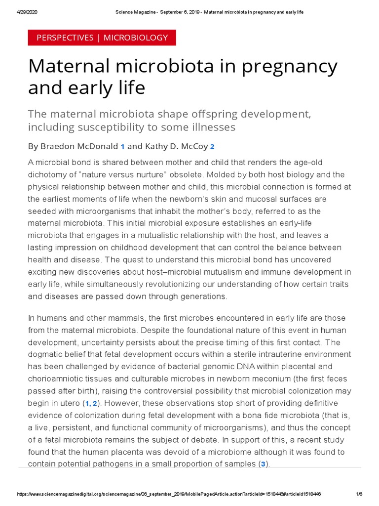 Science Magazine - September 6, 2019 - Maternal Microbiota in Pregnancy ...