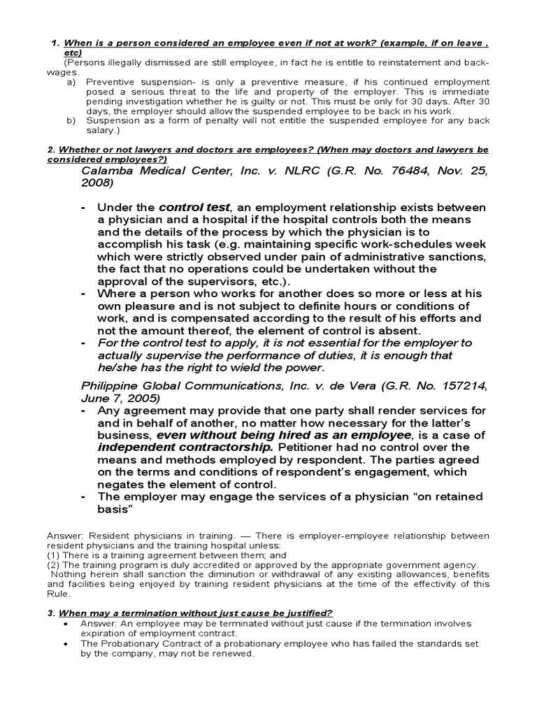 Labor Prelim Pointers | PDF | Law Of Agency | Piercing The Corporate Veil
