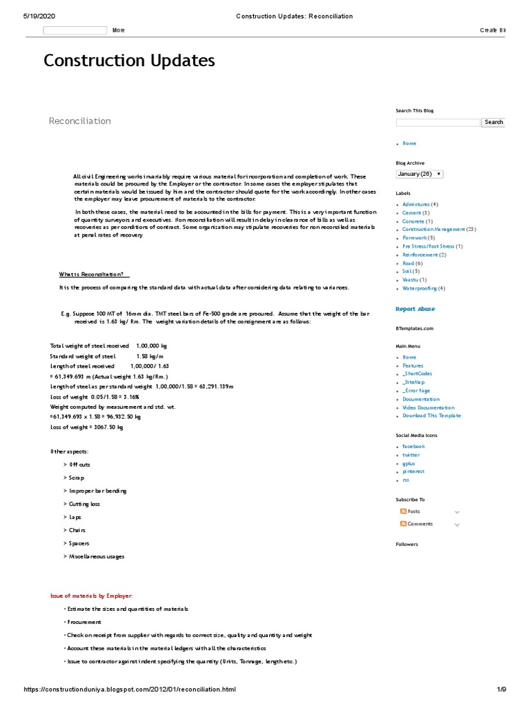 Material Reconciliation | PDF | Concrete | Economic Sectors