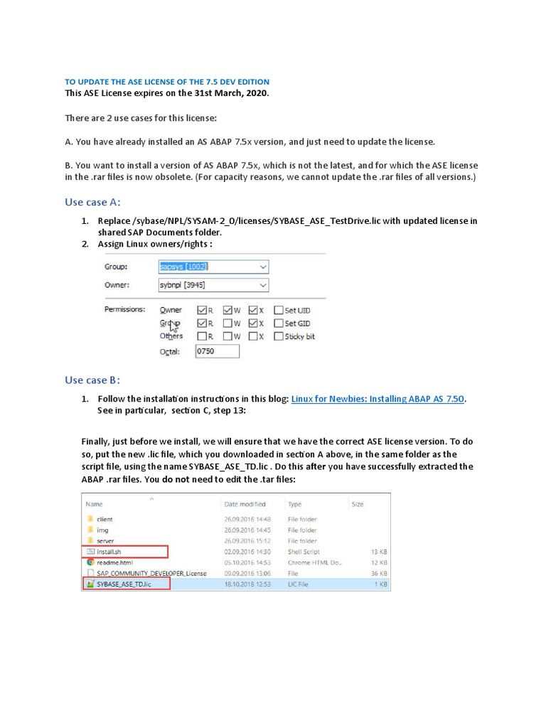 Use Case A:: To Update The Ase License of The 7.5 Dev Edition | PDF