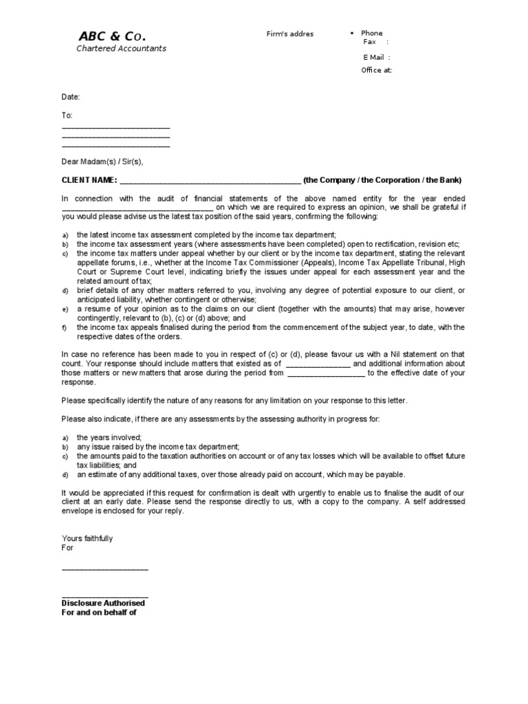 Tax Advisor Confirmation Letter | Download Free PDF | Income Tax | Taxes