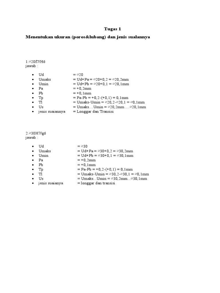 Tugas 1 Menentukan Ukuran (Poros&lubang) Dan Jenis Sualannya | PDF