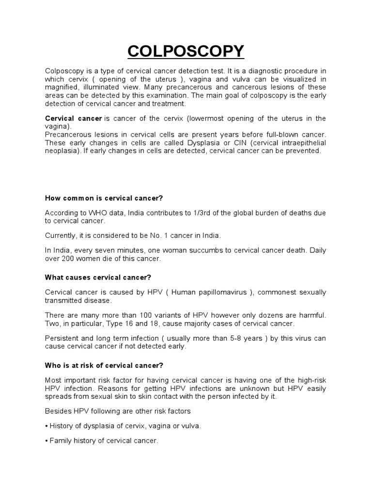 Colposcopy: Cervical Cancer Is Cancer of The Cervix (Lowermost Opening ...