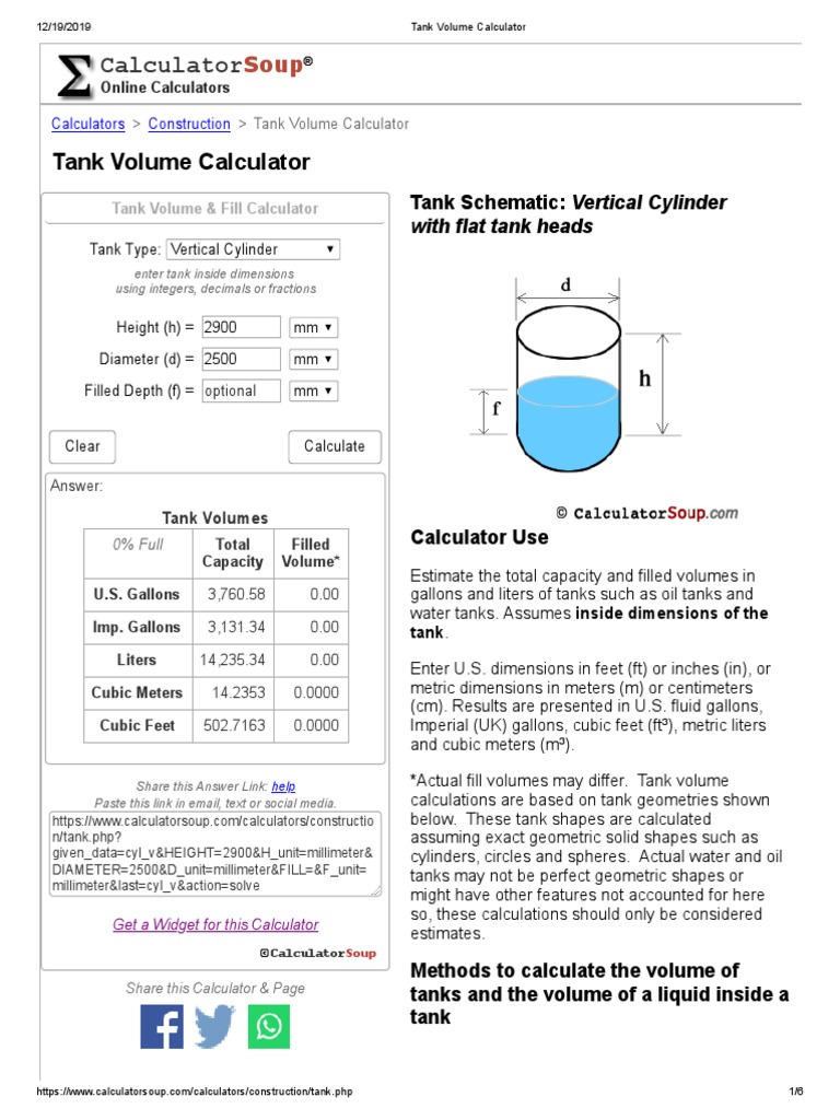 Cylinder Tank Volume Formula