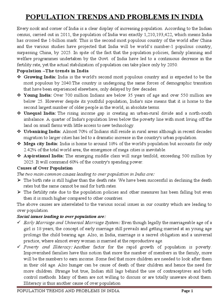 Population Trends and Problems in India | PDF | Poverty | Poverty ...