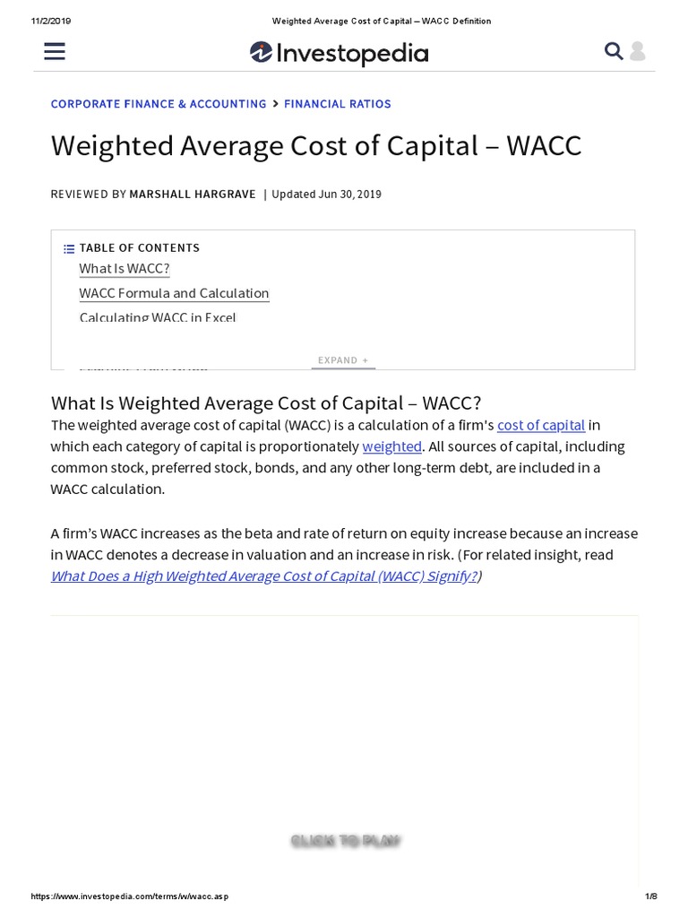 Weighted Average Cost of Capital - WACC Definition PDF | PDF | Cost Of ...
