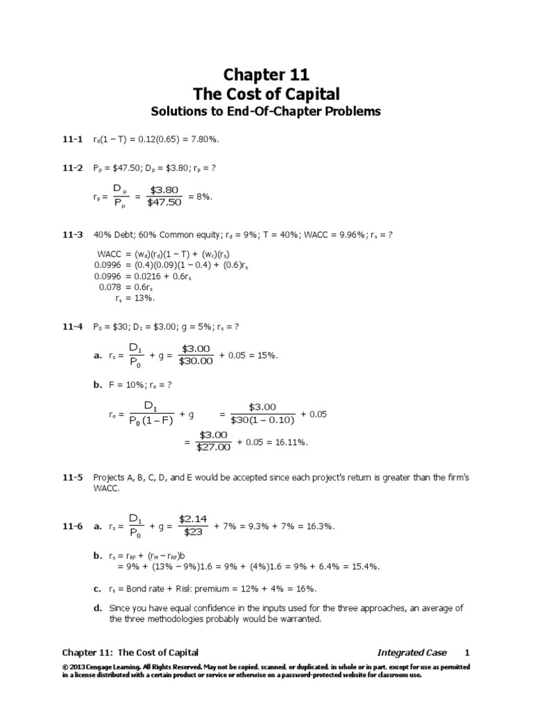 Solutions To End-Of-Chapter Problems 11 | PDF | Cost Of Capital ...