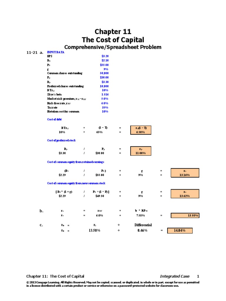 Comprehensive Spreadsheet Problem 11 | PDF | Cost Of Capital ...