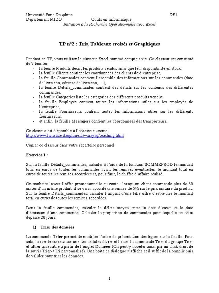 TP2 TH | PDF | Microsoft Excel | Informatique