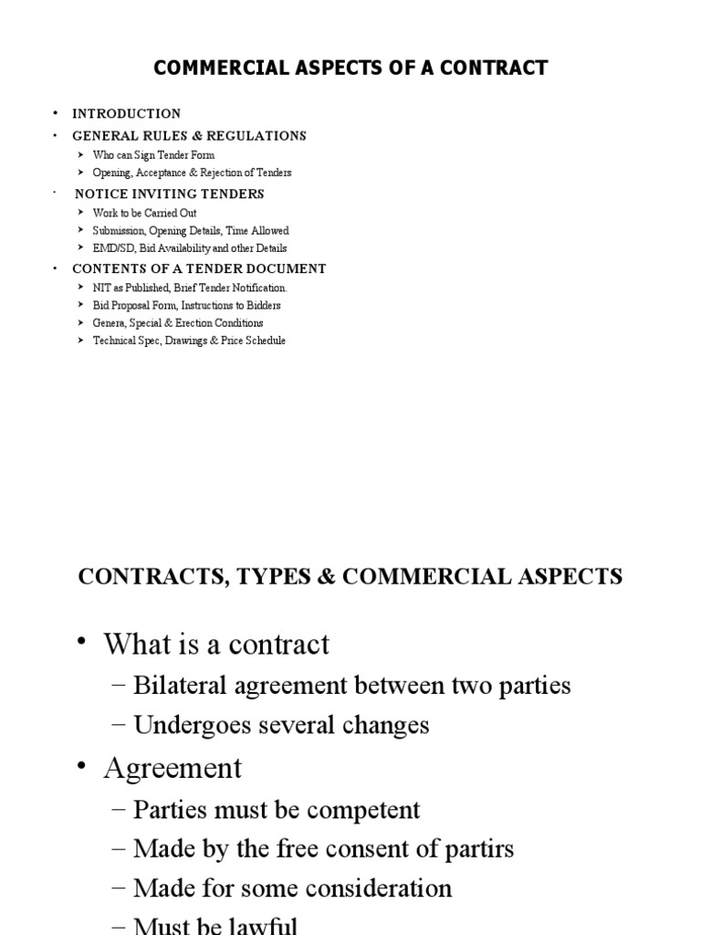 Commercial Aspects Of A Contract Pdf Business Law Business