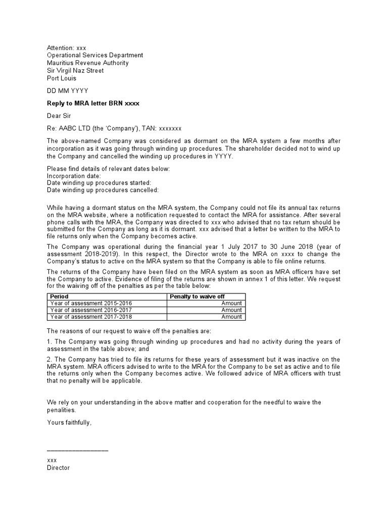 MRA Letter Template For Waiver | PDF | Social Institutions | Social Science