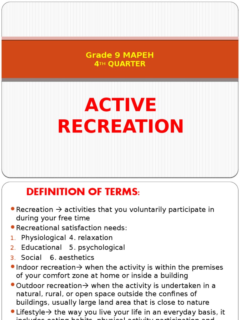 Active Recreation: Grade 9 MAPEH | PDF | Aerobic Exercise | Physical ...