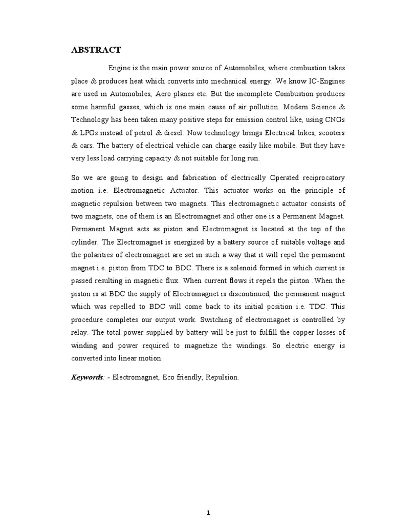 Electromagnetic Reciprocating Engine | PDF | Internal Combustion Engine ...