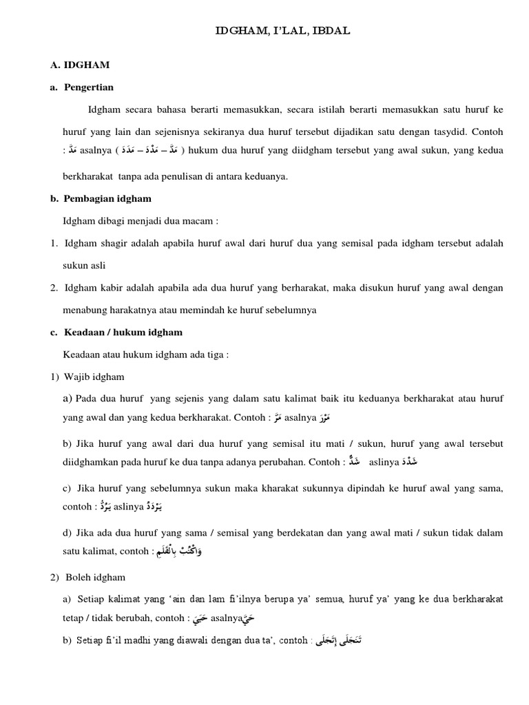 Idgham, I'lal, Ibdal PDF | PDF | Seni & Disiplin Bahasa