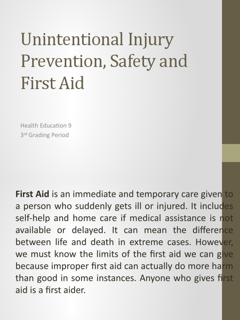Unintentional Injury Prevention, Safety and First Aid: Health Education ...
