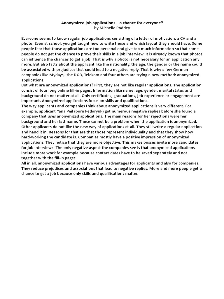 Benefits of Anonymized Job Applications | PDF | Job Interview | Social ...
