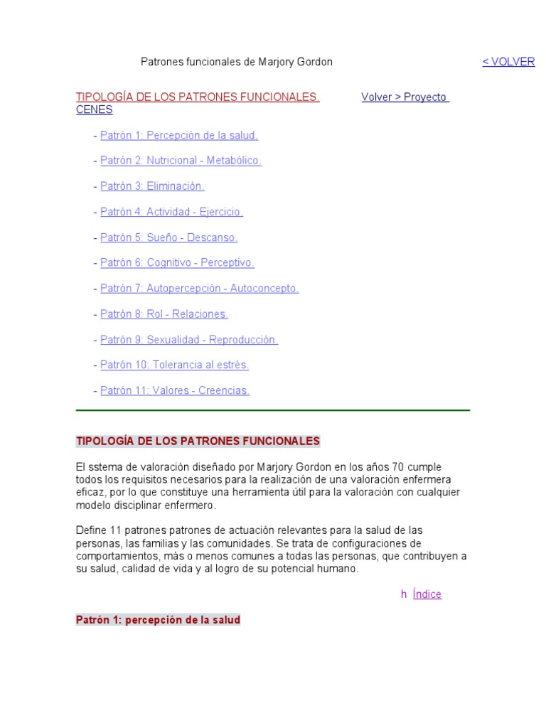 Patrones Funcionales de Marjory Gordon | PDF | Conceptos psicologicos | Medicina