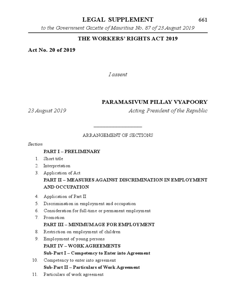 20 - THE WORKERS' RIGHTS Act 2019 PDF | PDF | Overtime | Wage