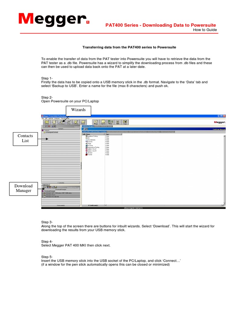 PAT400 Series - Downloading Data To Powersuite: Wizards | PDF | Usb Flash Drive | Icon (Computing)