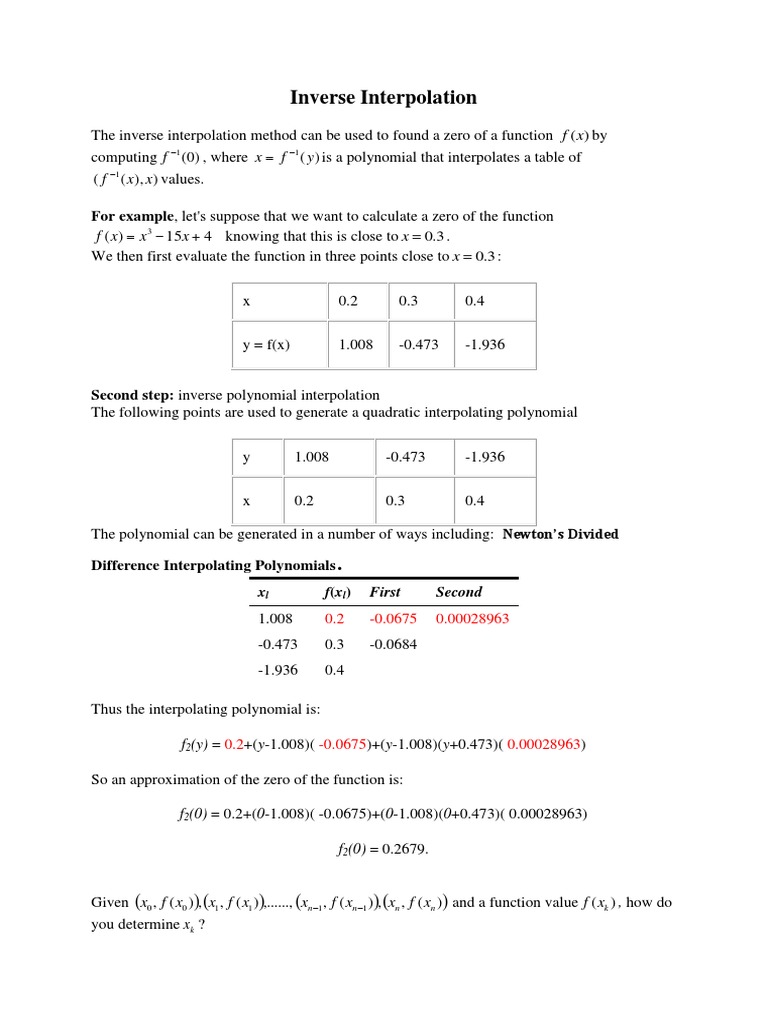 Inverse Interpolation: For Example, Let's Suppose That We Want To ...