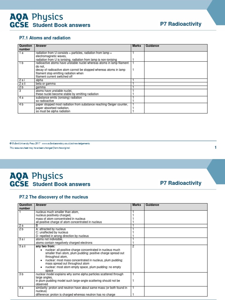 P7 Radioactivity Student Book Answers: P7.1 Atoms and Radiation | PDF ...