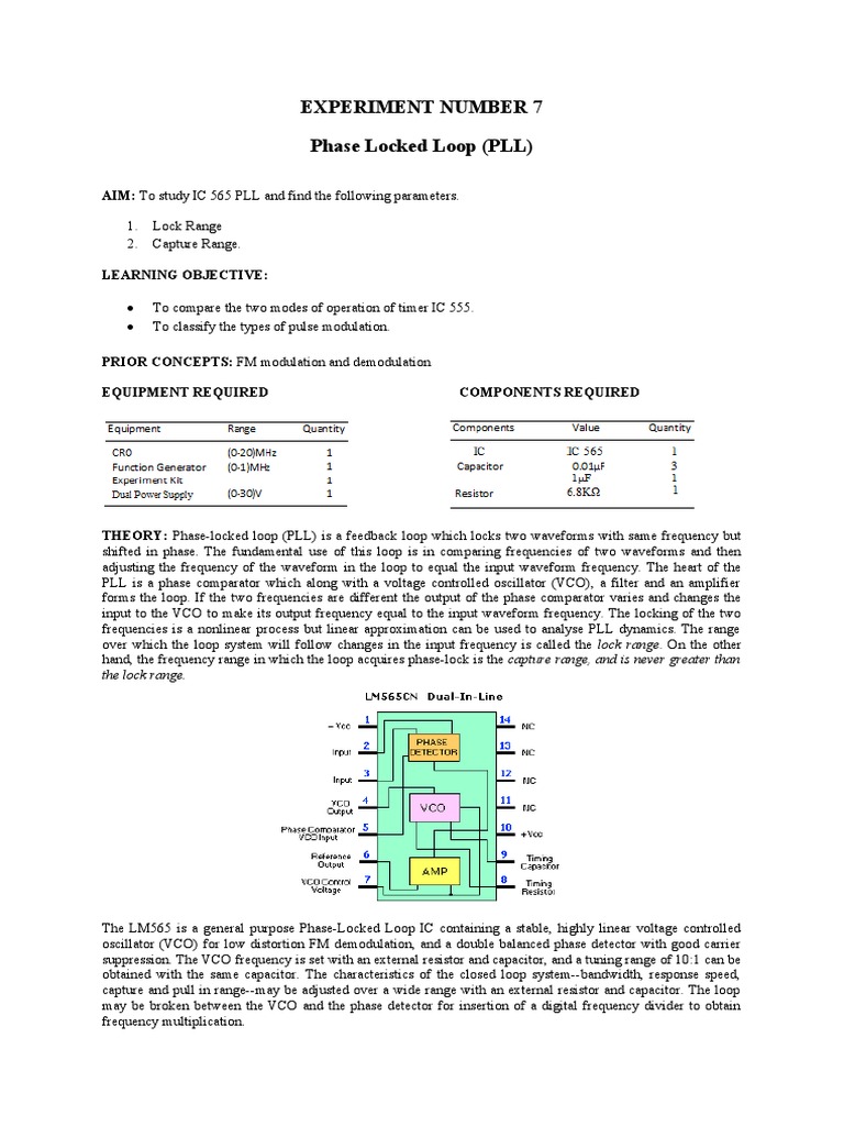 Experiment Number 7 Phase Locked Loop (PLL) : The Lock Range | PDF ...