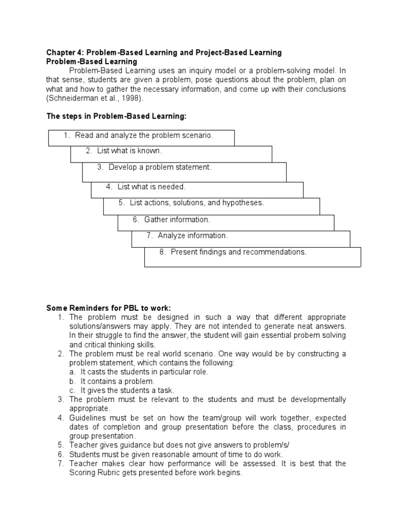 Chapter 4: Problem-Based Learning and Project-Based Learning Problem-Based Learning | PDF ...