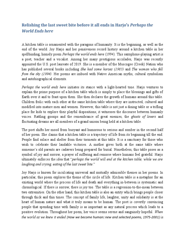 Relishing the Last Bite: An Analysis of Joy Harjo's Poem 'Perhaps the ...