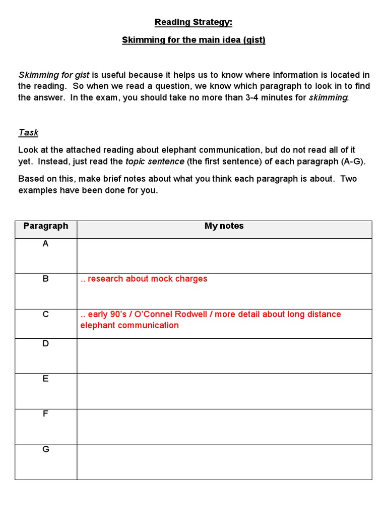 Skimming for Gist in Reading Exercises | PDF | Language Arts & Discipline