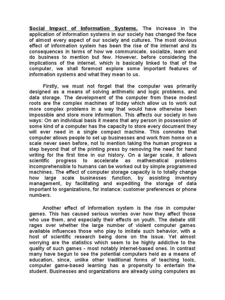 Social Impact of Information Systems. The Increase in The | PDF ...