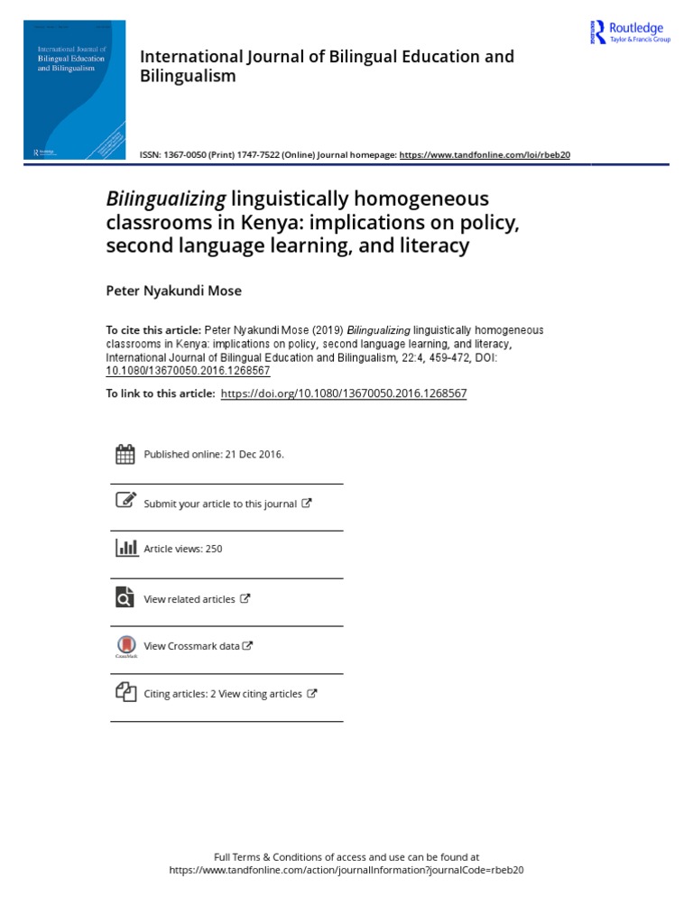 Bilingualizing Linguistically Homogeneous Classrooms in Kenya ...