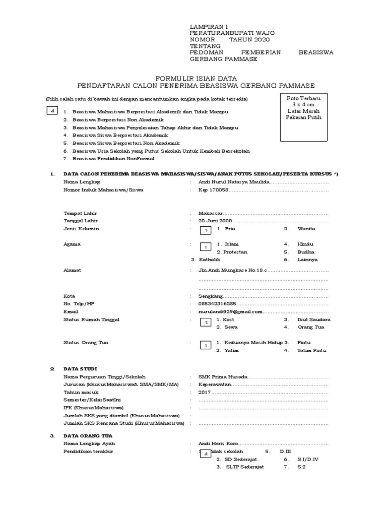 Data Pendaftaran Beasiswa Natasya | PDF