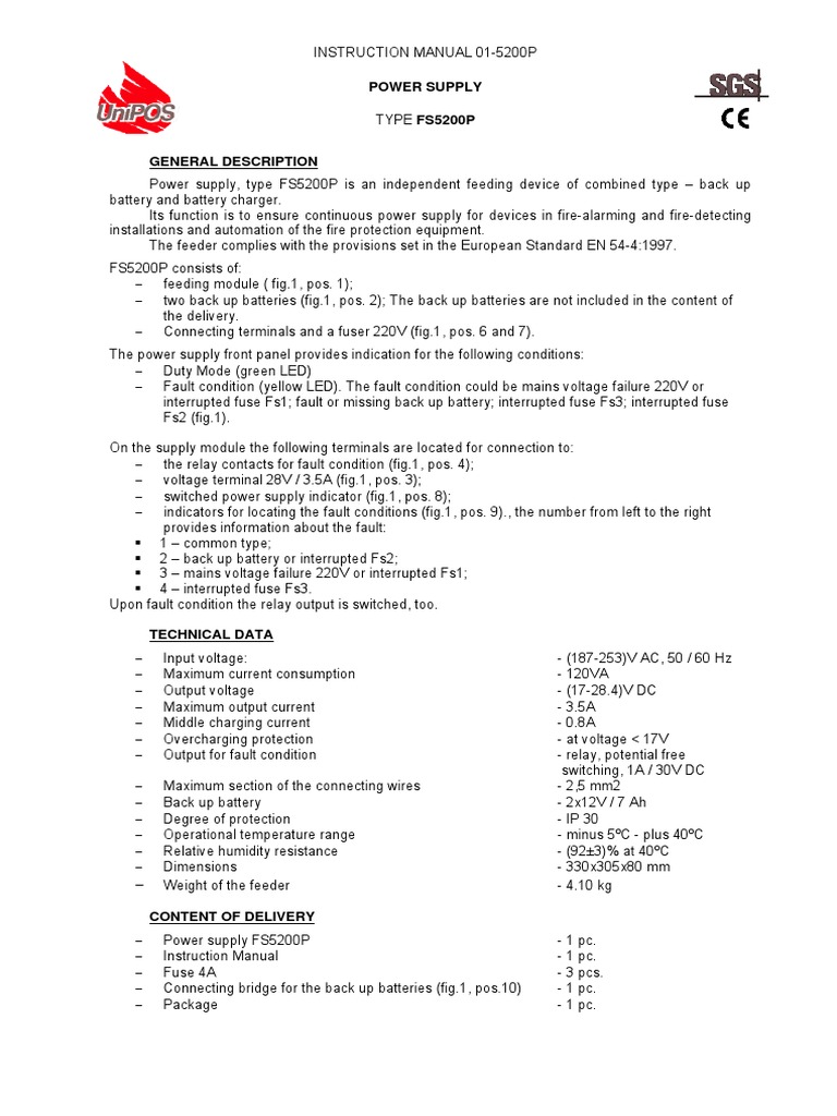 Manual Instalare FS5200P EN | PDF | Power Supply | Fuse (Electrical)