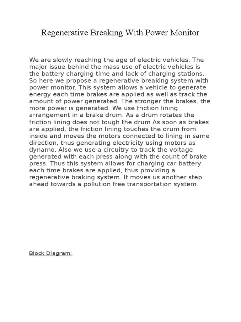 Regenerative Breaking With Power Monitor: Block Diagram | PDF