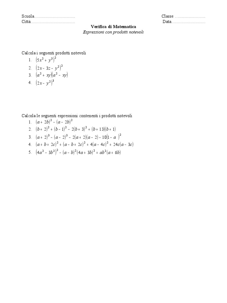 Verifica Sui Prodotti Notevoli | PDF