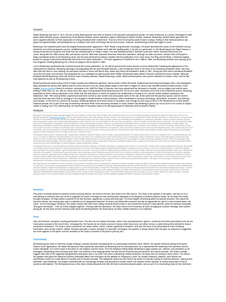 My Last Duchess | PDF | Robert Browning | Poetry