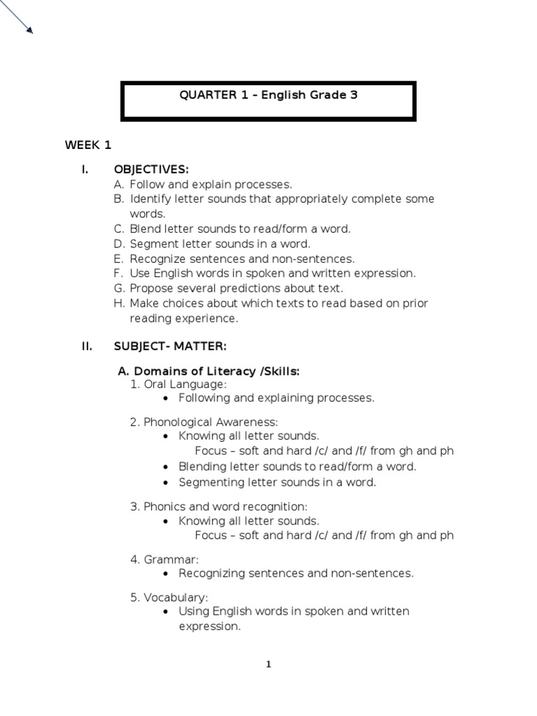 QUARTER 1 - English Grade 3 | PDF | Phonics | Subject (Grammar)