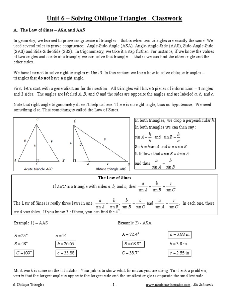 Solving Oblique Triangles with Law of Sines | PDF | Sine | Trigonometric Functions