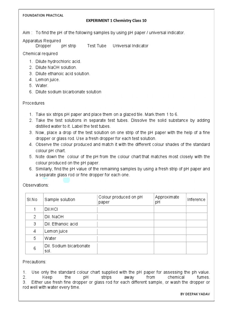 Chemistry Practical 10th Class | PDF | Sodium Hydroxide | Sodium Carbonate