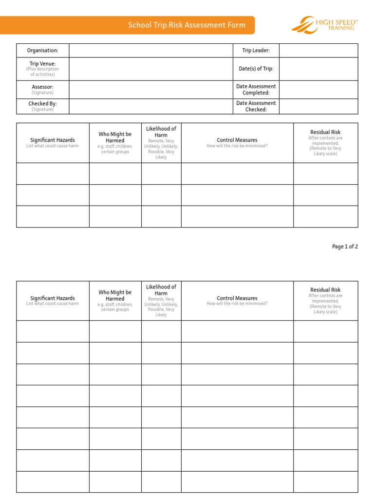 School Trip Risk Assessment Form | PDF | Risk | Prevention